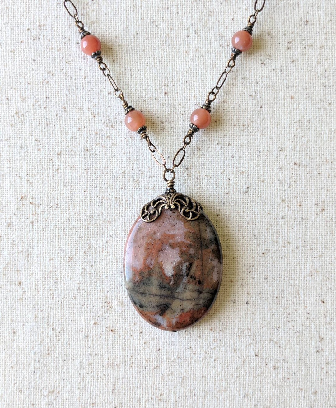 Autumn Dusk Necklace - Autumn Jasper and Peach Moonstone Delicate ...