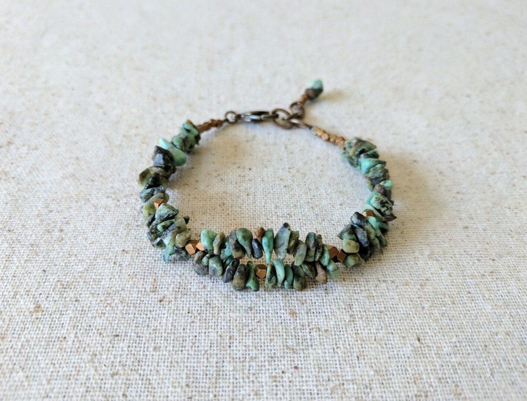 Riverbed Bracelet African Turquoise Two-stranded Woven Gemstone Chip Statement Bracelet in ...