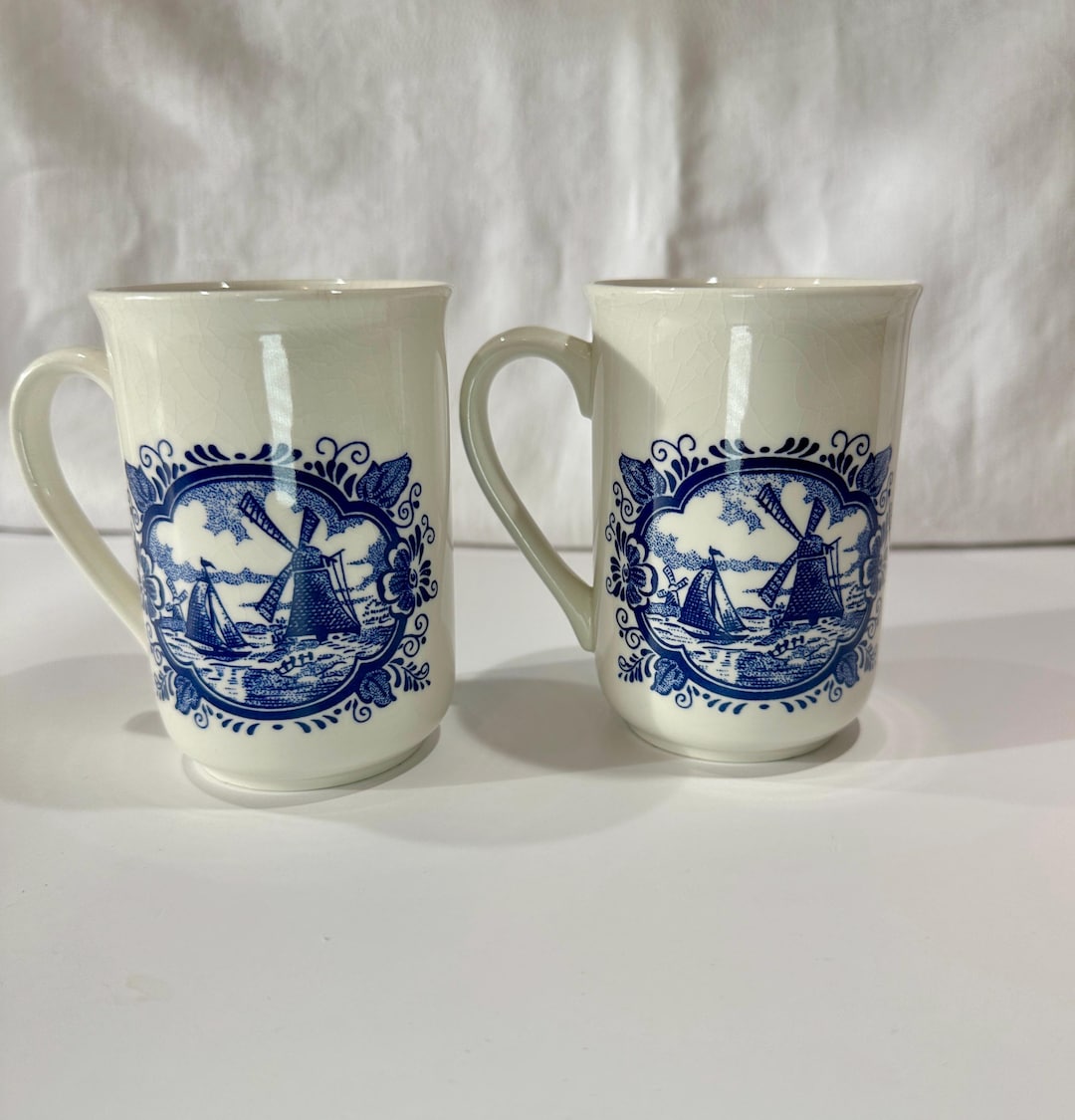 Vintage Churchill Delft Windmill Mugs Blue White England Set of 2 - Etsy