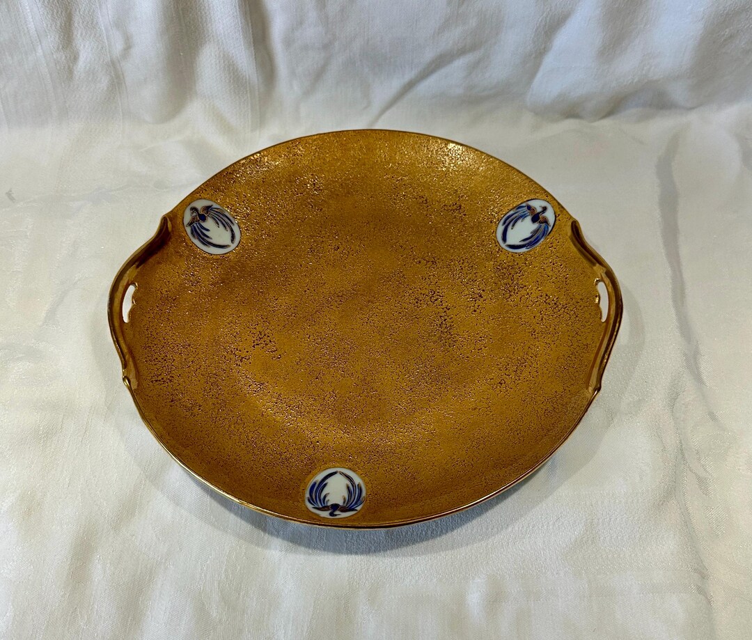 Vintage Lusterware Japan Serving Plate – 23 Cm Gold & Blue Medallions ...
