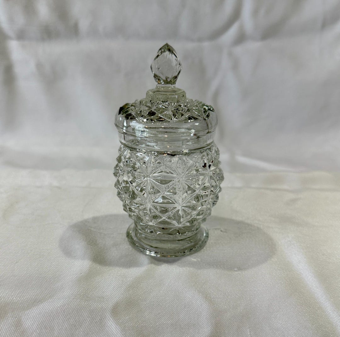 Vintage Avon Pressed Glass Jar With Lid Diamond Cut Vanity - Etsy