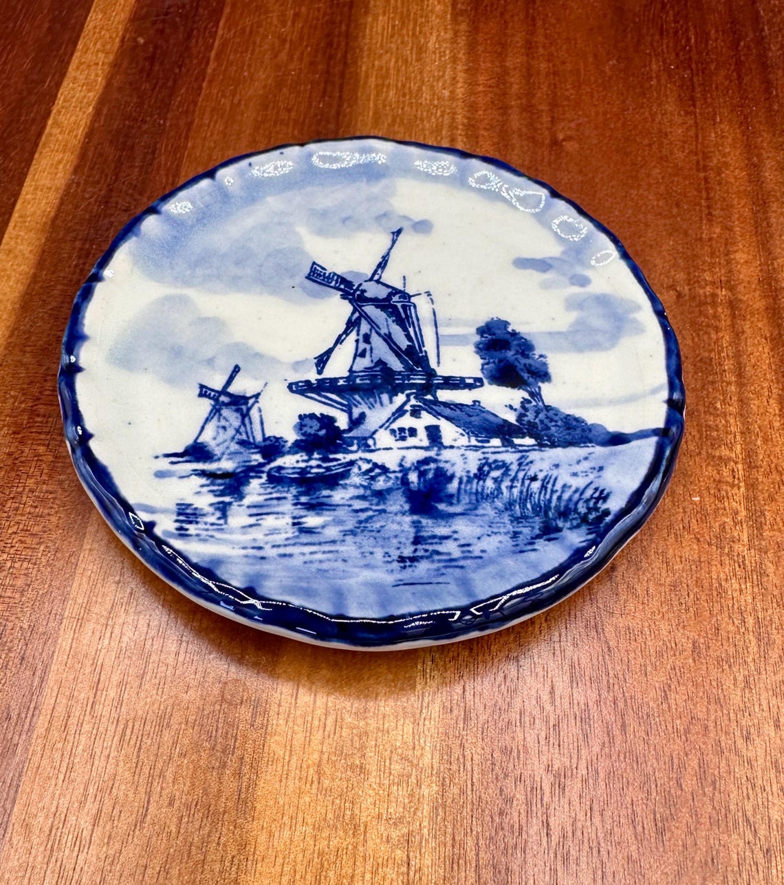 Vintage Delft Blue Mini Plate – 4” Dutch Windmill Scene – Tin-glazed ...