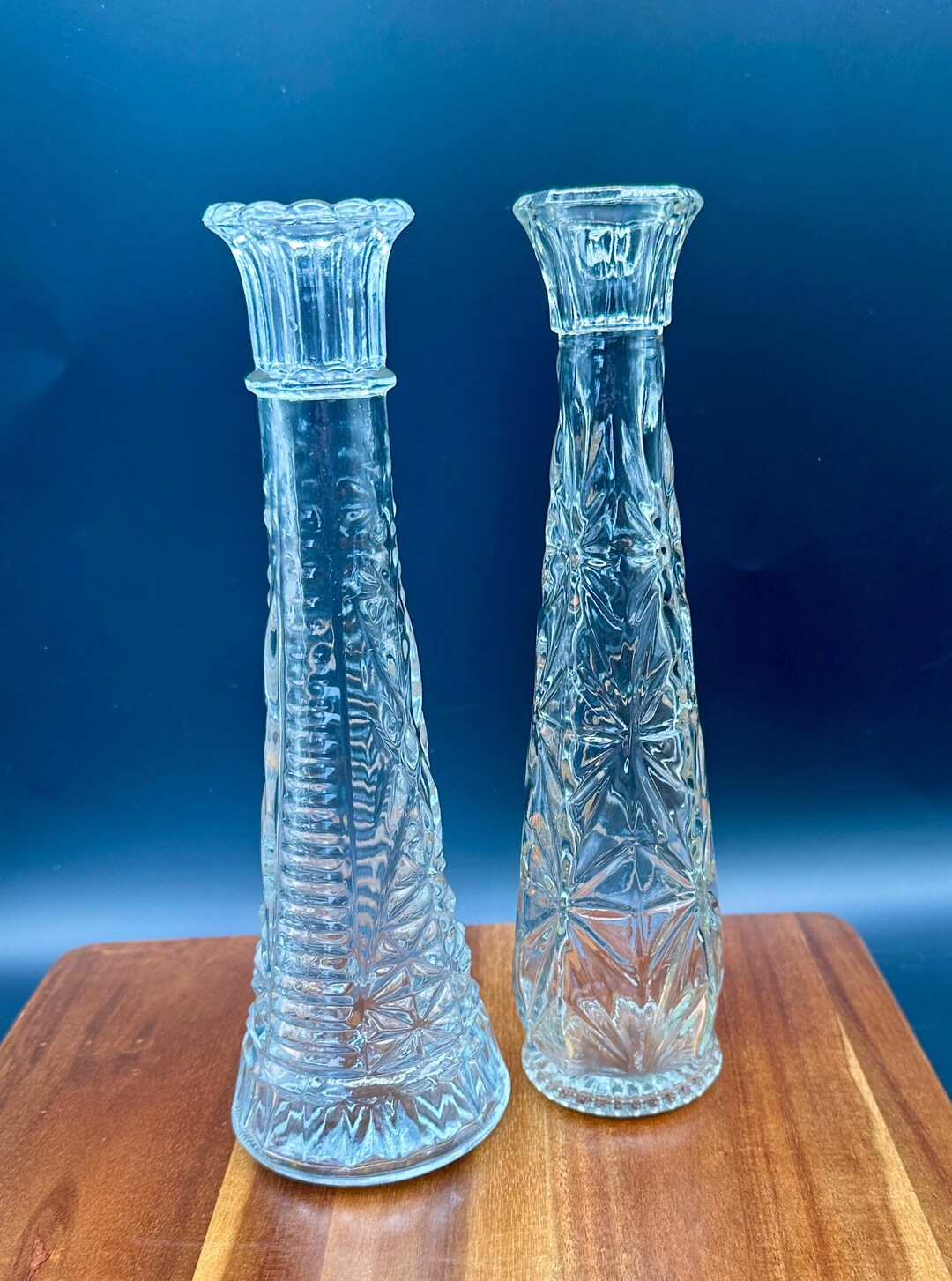 Set of 2 Vintage Anchor Hocking Glass Bud Vases. Stars and Bars Pattern ...