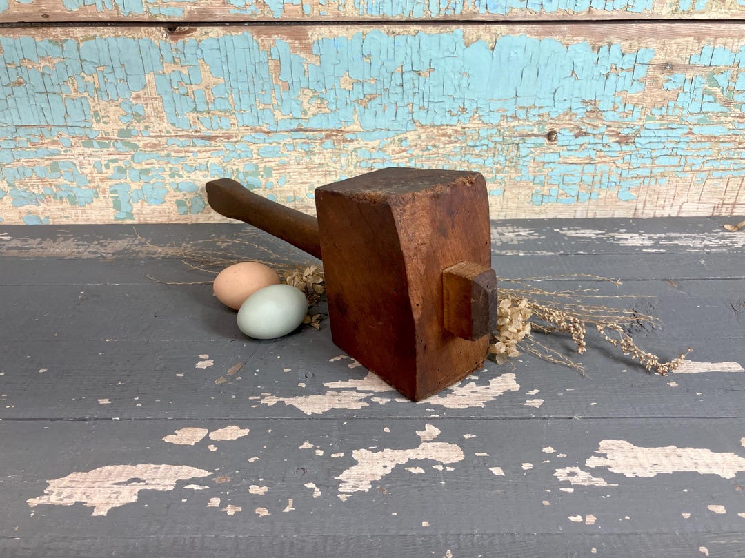 Vintage Wooden Timber Hammer Square Mallet Primitive Rustic Farm Hand ...