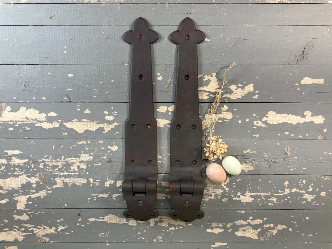 Antique Pair of Large Cast Iron Gothic Hinges Set of 2 Vintage Rounded ...