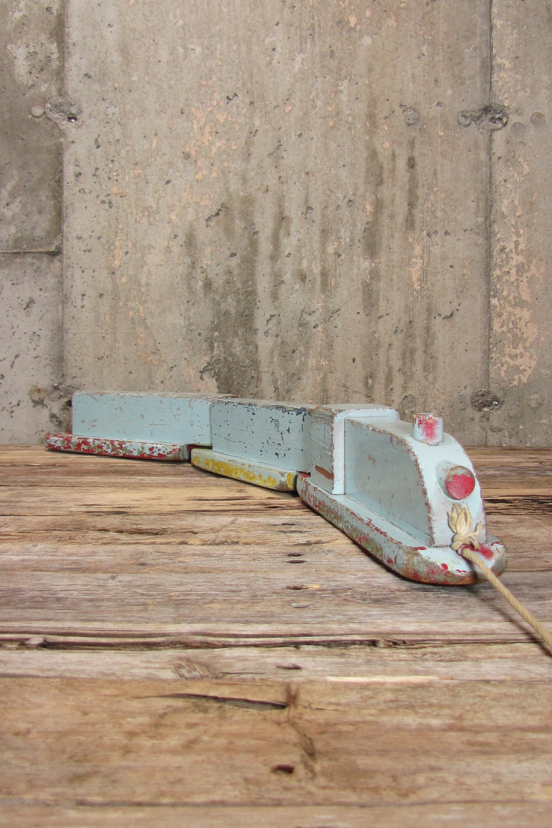 Vintage 3 Piece Pull Toy Train Wooden Handmade One-of-a-kind Folk Art ...