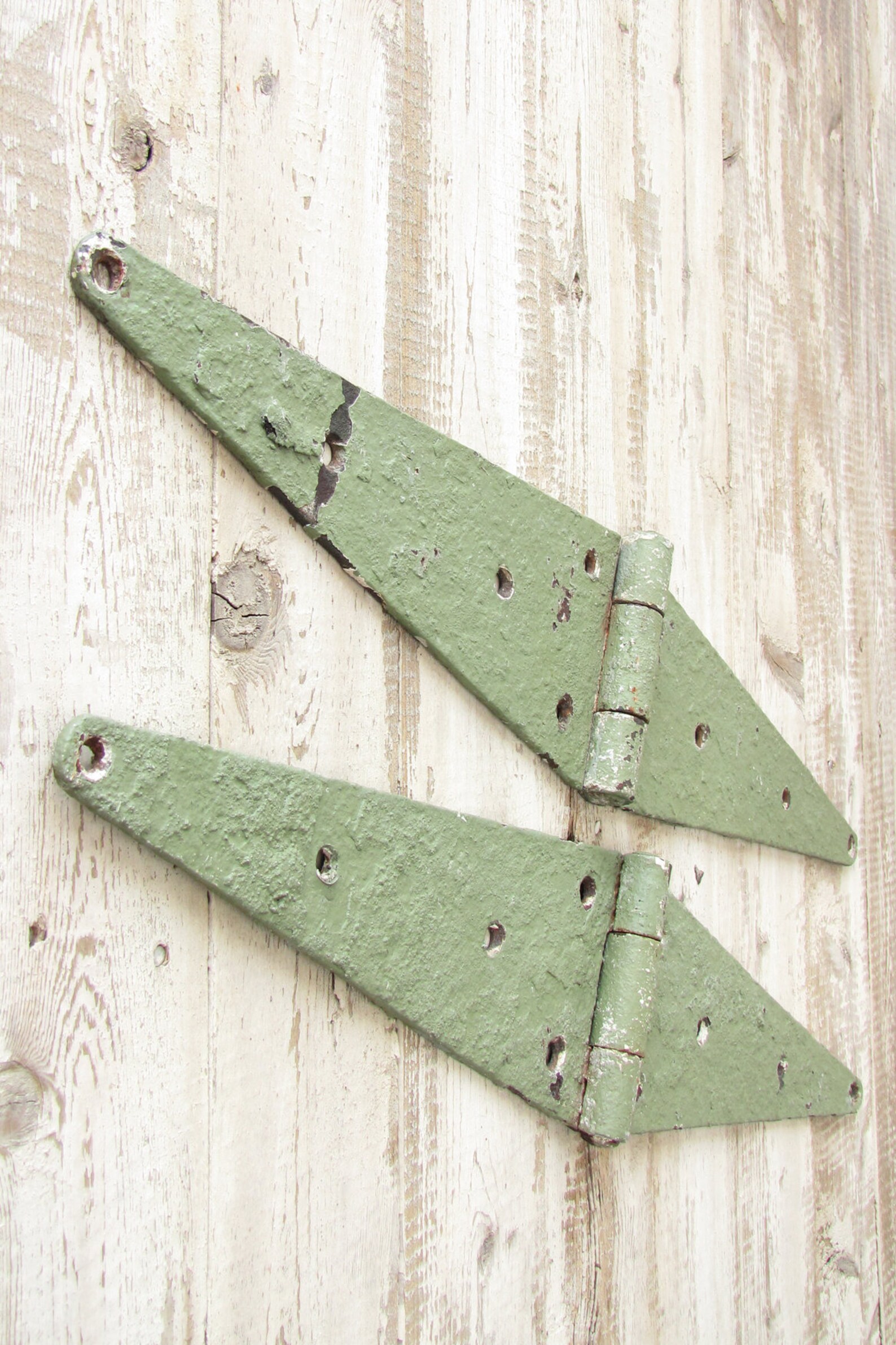 Vintage Large Pair of Green Metal Strap Hinges Rustic Barn | Etsy