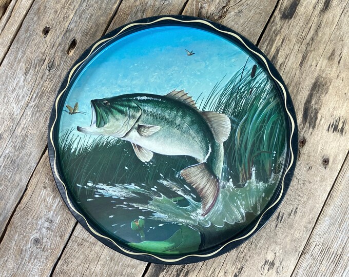 Vintage Bass Fish Barware Serving Tray Souvenir Metal Cocktail Server ...