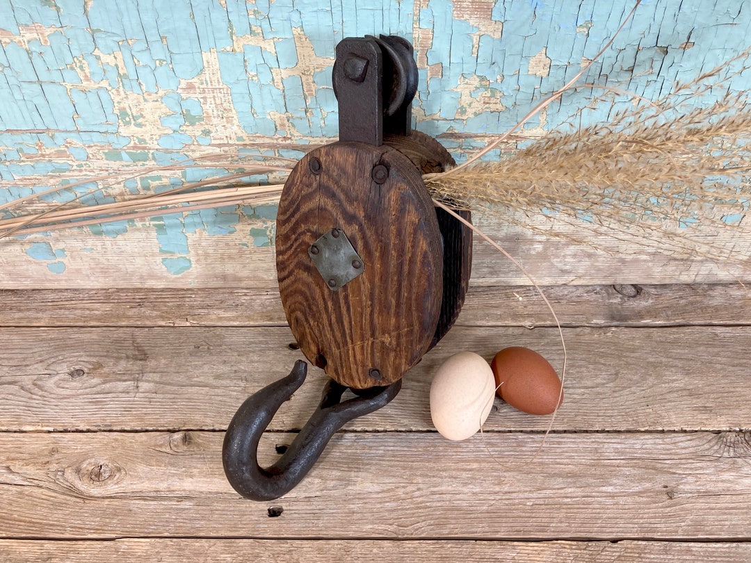 Vintage Wood Block and Tackle Antique Metal Pulley and Cast - Etsy