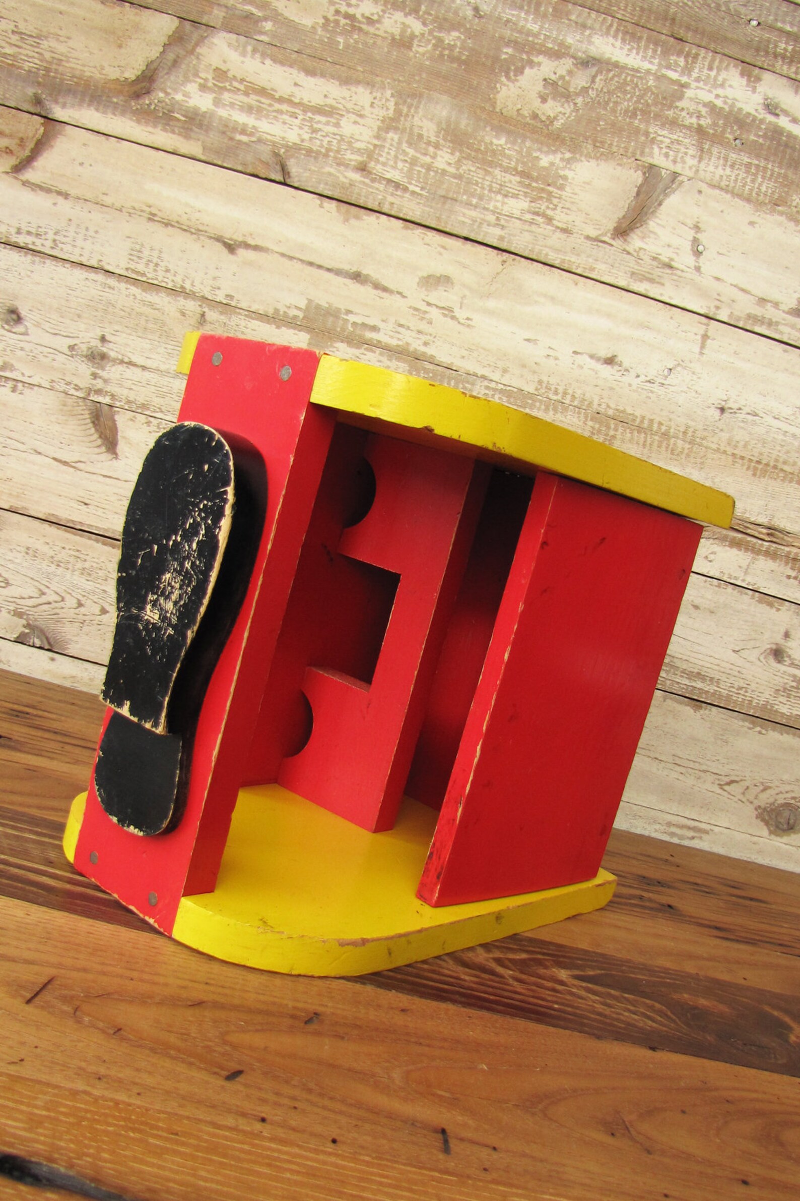 Vintage Handmade Wood Shoe Shine Box: Yellow, Red and Black Portable ...