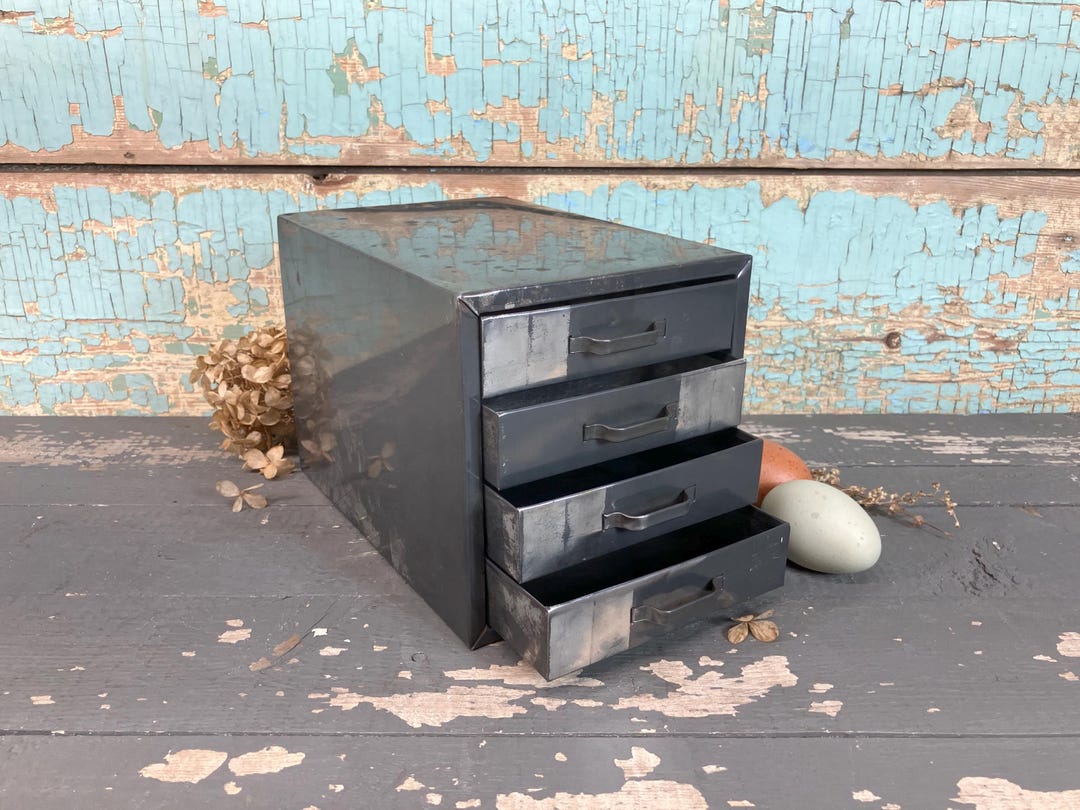 Vintage Metal Drawers Desk Organizer Small Table Top 4 Drawer Storage ...