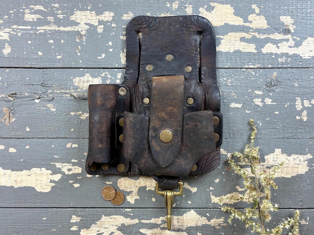 Vintage Leather Belt Pouch: Tool Organizer Pocket With Brass Clip and ...