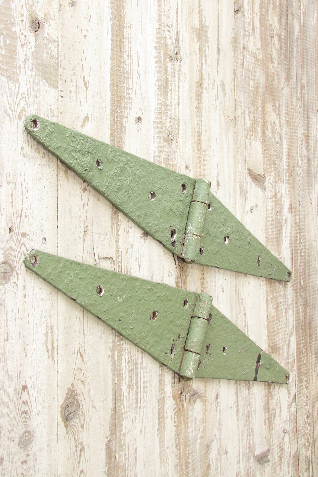 Vintage Large Pair of Green Metal Strap Hinges Rustic Barn Door ...