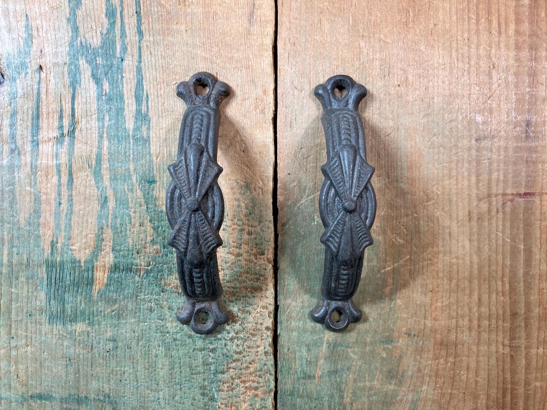 Antique Pair of Cast Iron Drawer Handles Vintage Ornate Victorian Metal ...