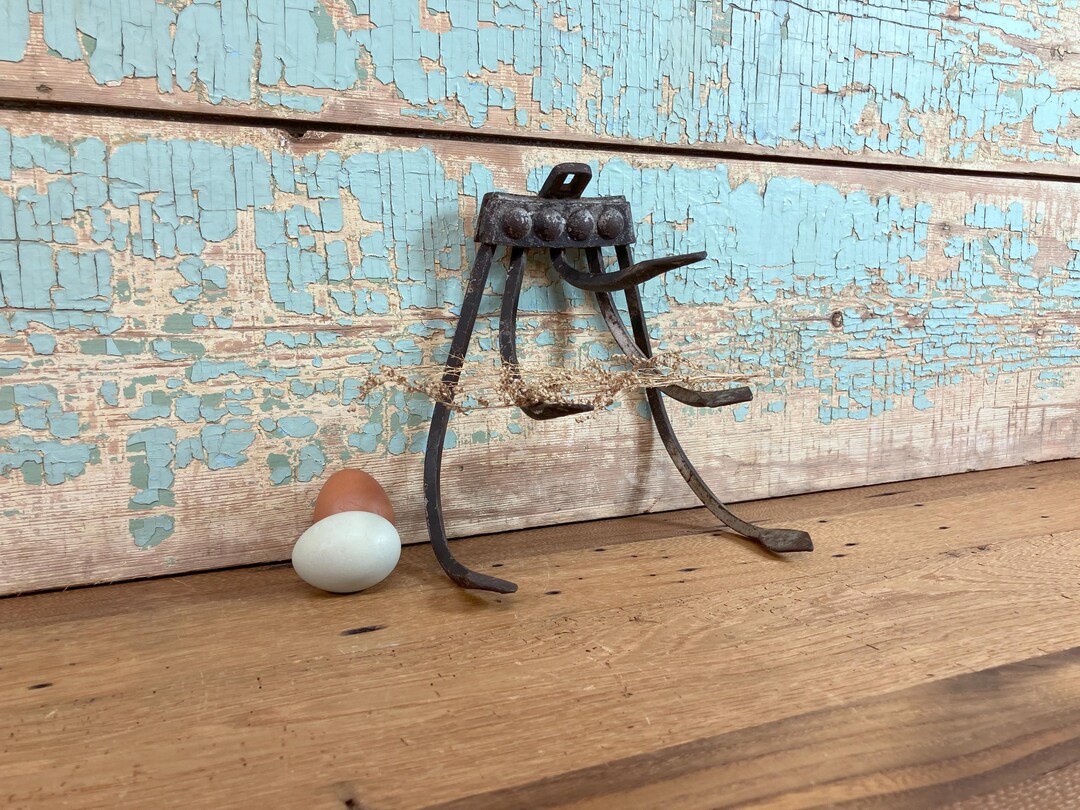 Vintage Iron Push Plow Rake Garden Cultivator 5 Tines Antique Primitive ...