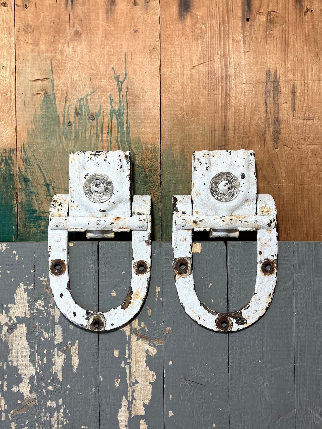 Vintage 2 Horseshoe Barn Door Rollers Big 4 Industrial Steel Sliding Trolley Gliders Pair ...