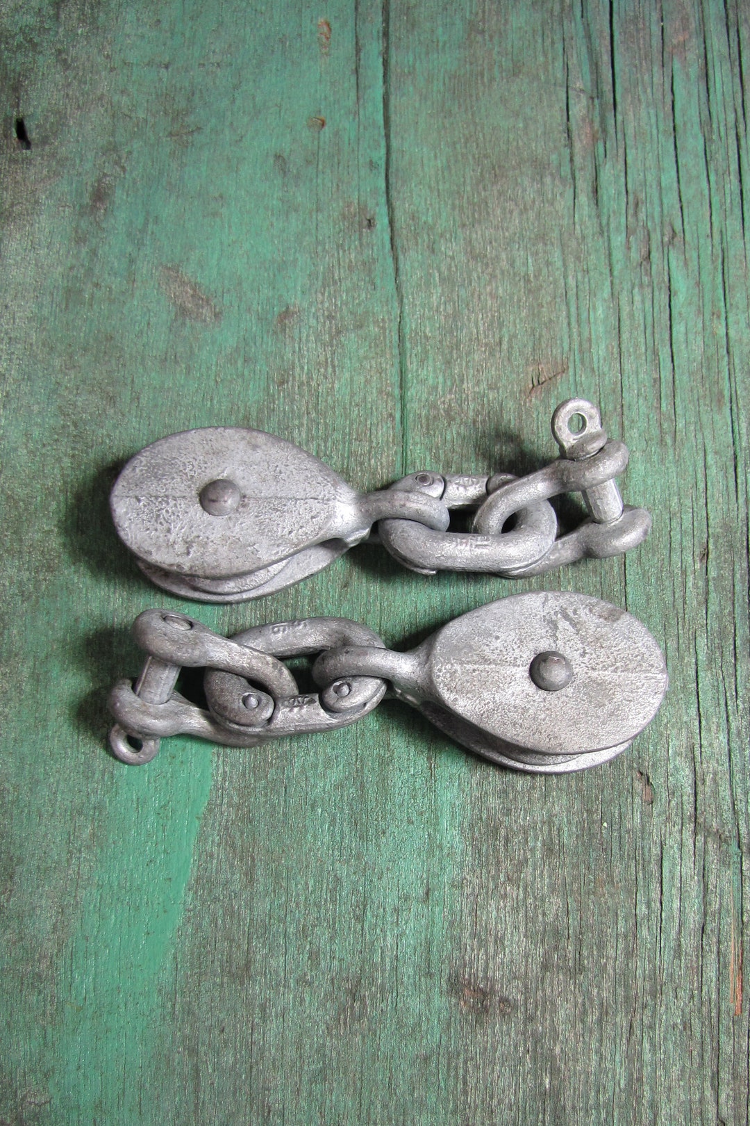 Vintage Set of 2 Pulleys With Screw Shackles and Links Galvanized ...