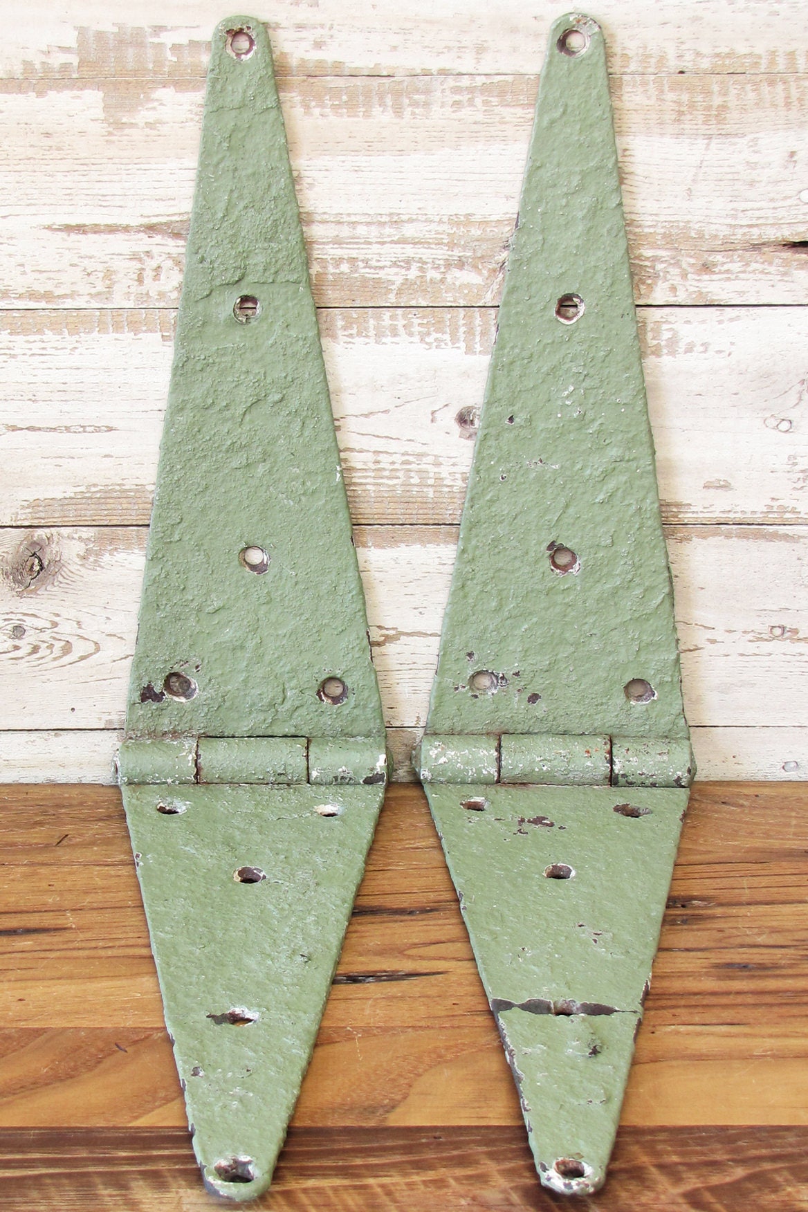Vintage Large Pair of Green Metal Strap Hinges Rustic Barn | Etsy