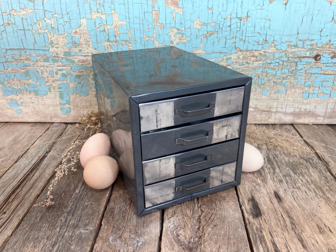 Vintage Metal Drawers Desk Organizer Small Table Top 4 Drawer Storage ...