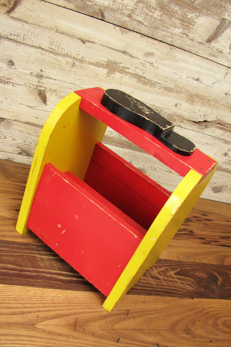 Vintage Handmade Wood Shoe Shine Box: Yellow, Red and Black Portable ...