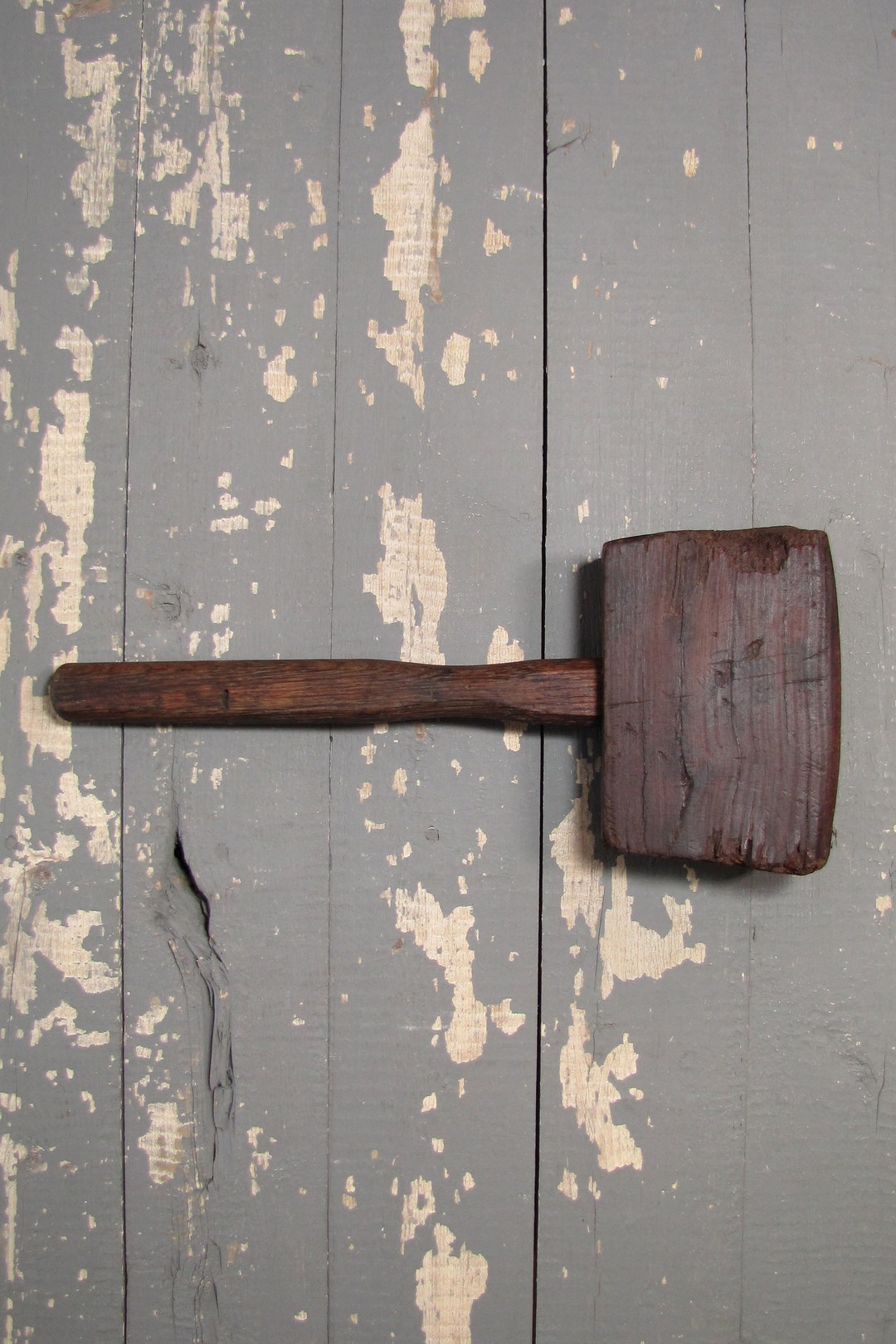 Vintage Wooden Timber Hammer Square Mallet Primitive Rustic Farm Hand ...