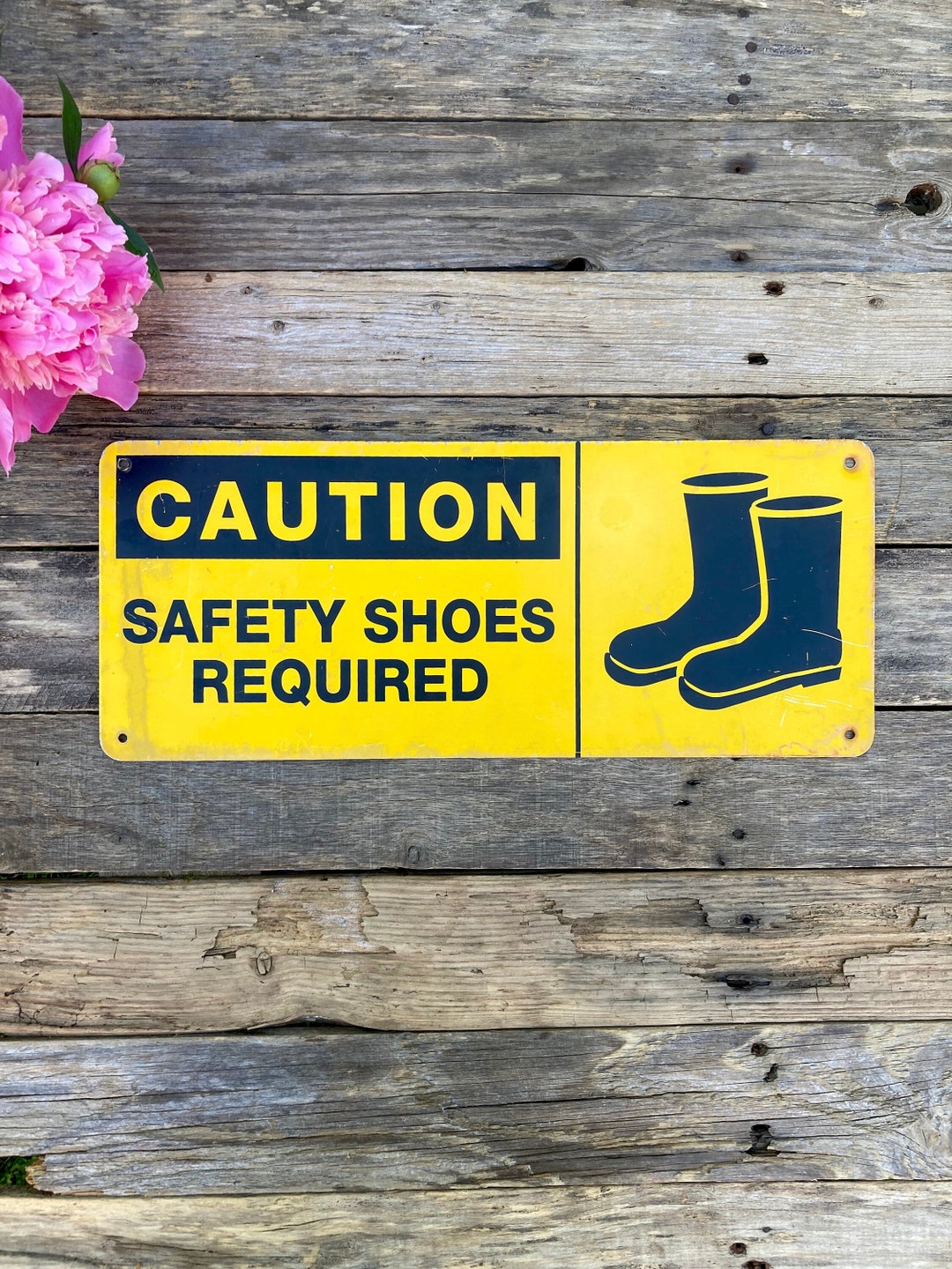 Vintage Rare Caution Sign Safety Shoes Required Metal Mid Century ...