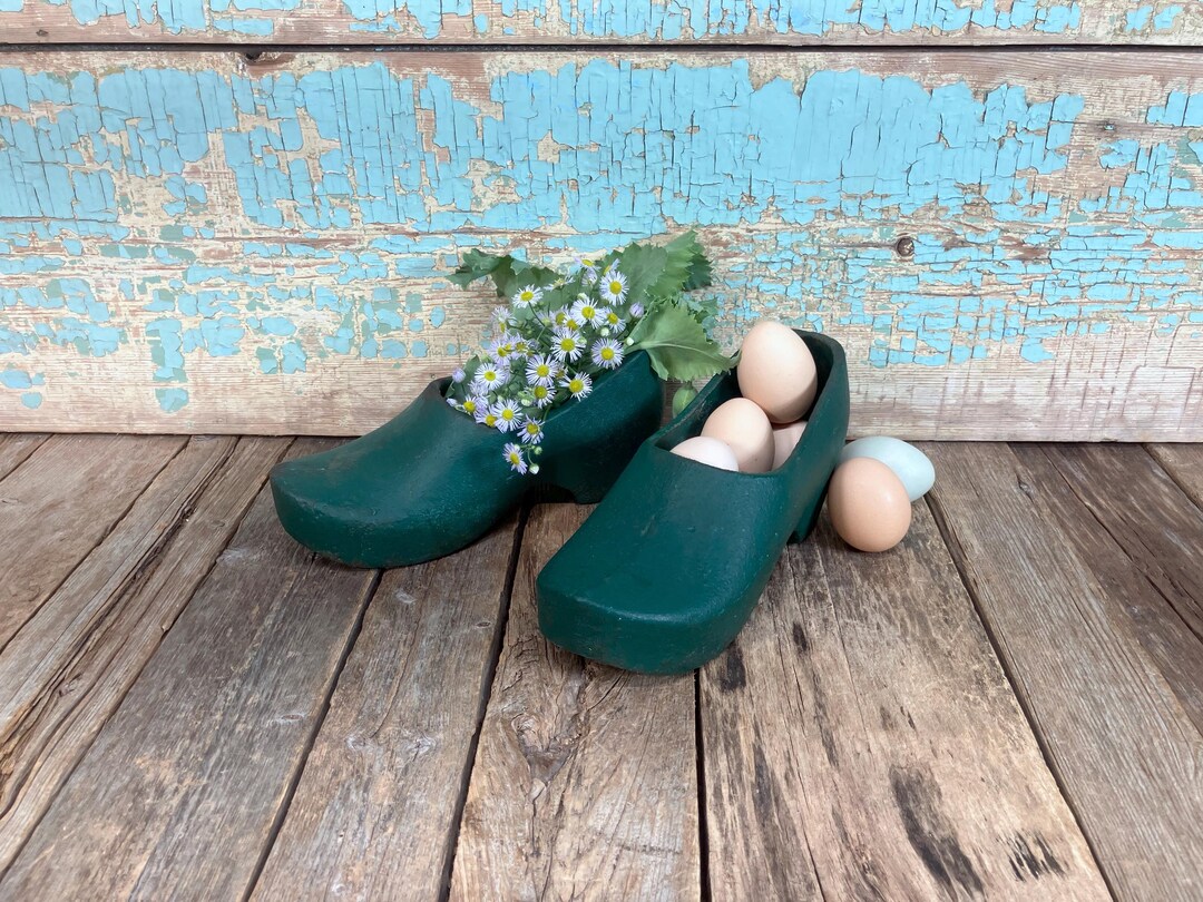 Vintage Cast Iron Clog Planters, Green Dutch Shoe Set - Etsy