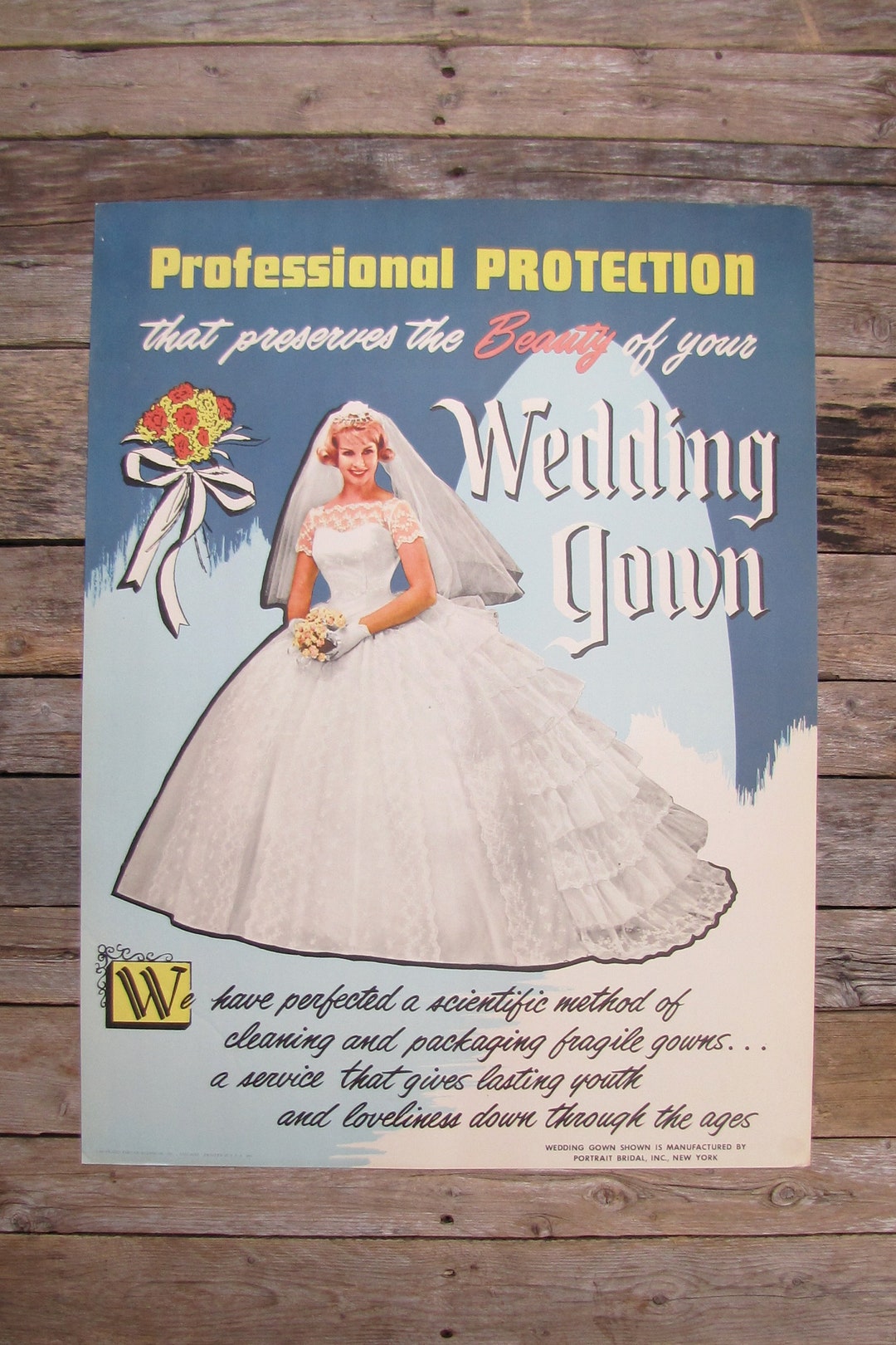 Vintage Wedding Gown Poster Dry Cleaning Advertising Ephemera Kitsch ...