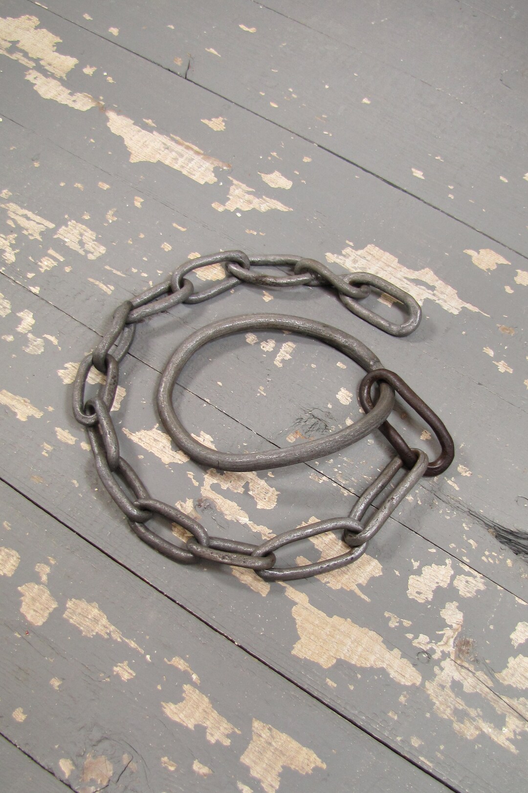 Vintage Iron Chain With Loop: Industrial 24.5" Long Metal Ring on Links ...