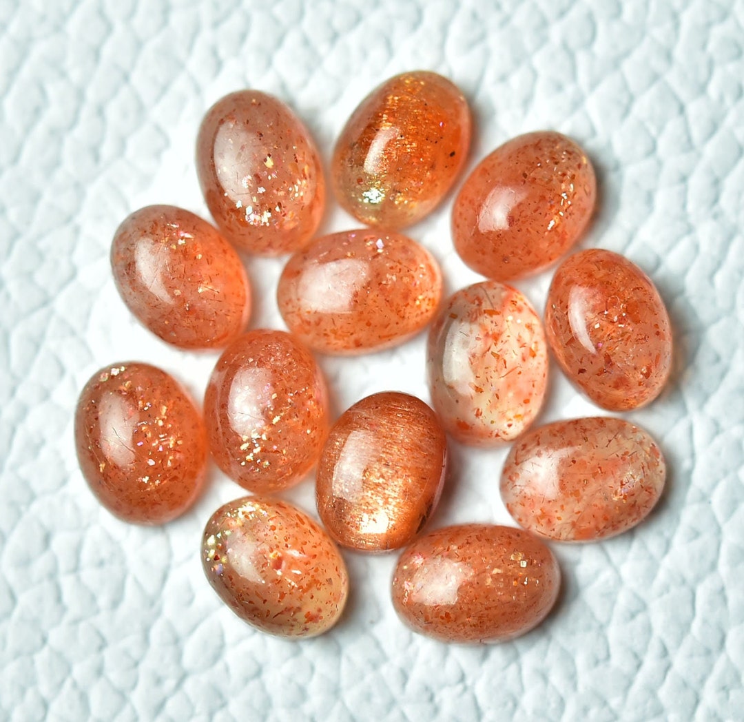5 Pieces Natural Sun Stone Cabochons Lot 5.8x7.7mm - 6x7.8mm Oval Shape ...