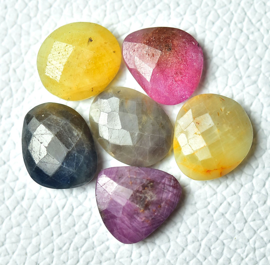 4 Pieces Natural Multi Sapphire Faceted Slice 11x11mm- 11.5x13mm Odd ...