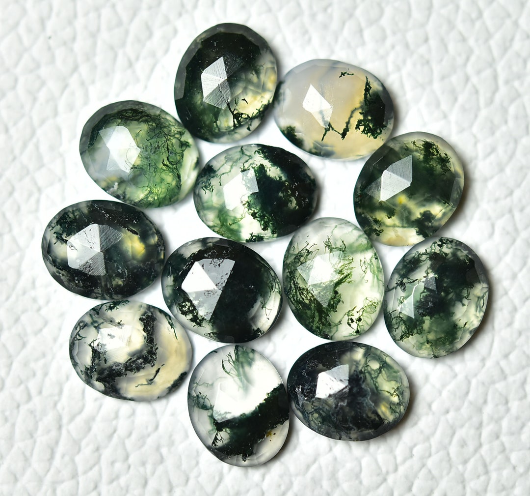 5 Pieces Natural Moss Agate Faceted Gemstones Lot 8x10mm Oval Shaped ...