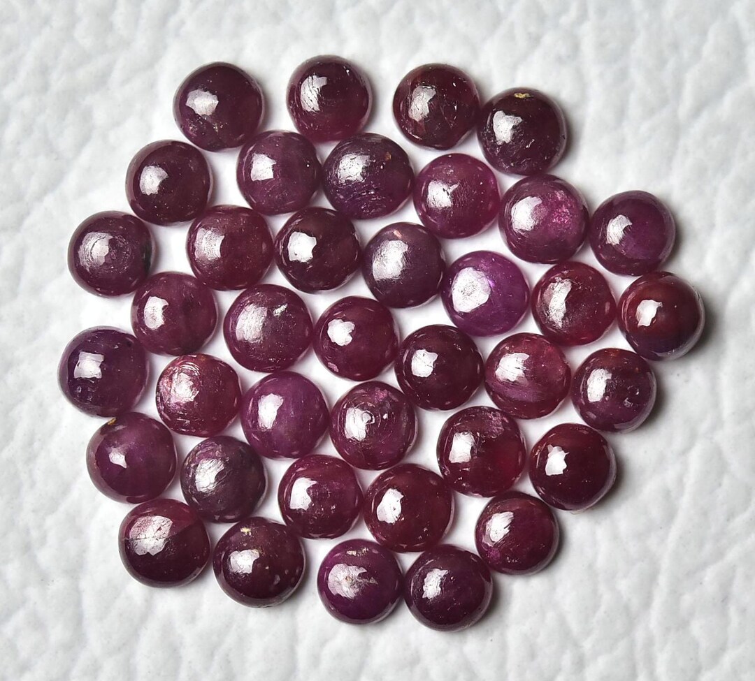 10 Pieces Natural Ruby Cabochons Lot 3.5mm - 4mm Round Shape Cab 100% ...