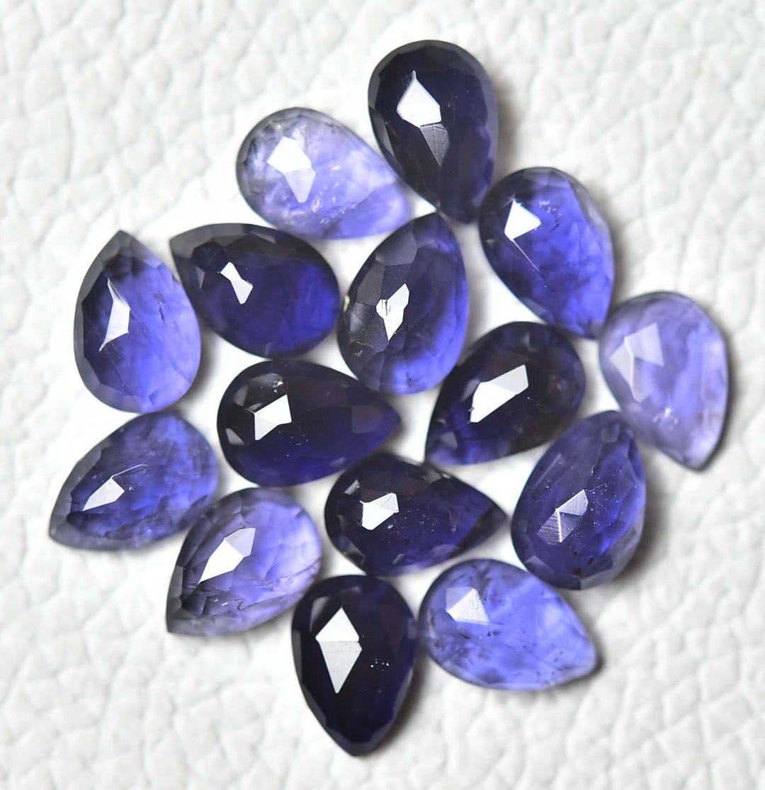 5 Pieces Natural Rose Cut Iolite Faceted Gemstones 5x8mm 6x9mm Pear ...