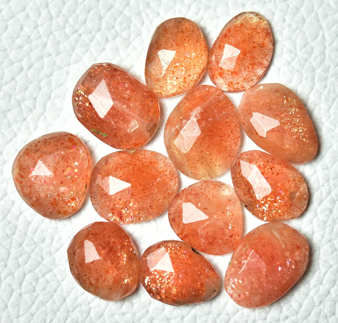 5 Pieces Natural Sun Stone Faceted Gemstones Slice Lot 7.5x9.5mm ...