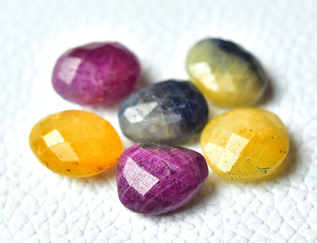 6 Pieces Lot Natural Multi Sapphire Faceted Slice 8.5x11.5mm to 9x12mm ...