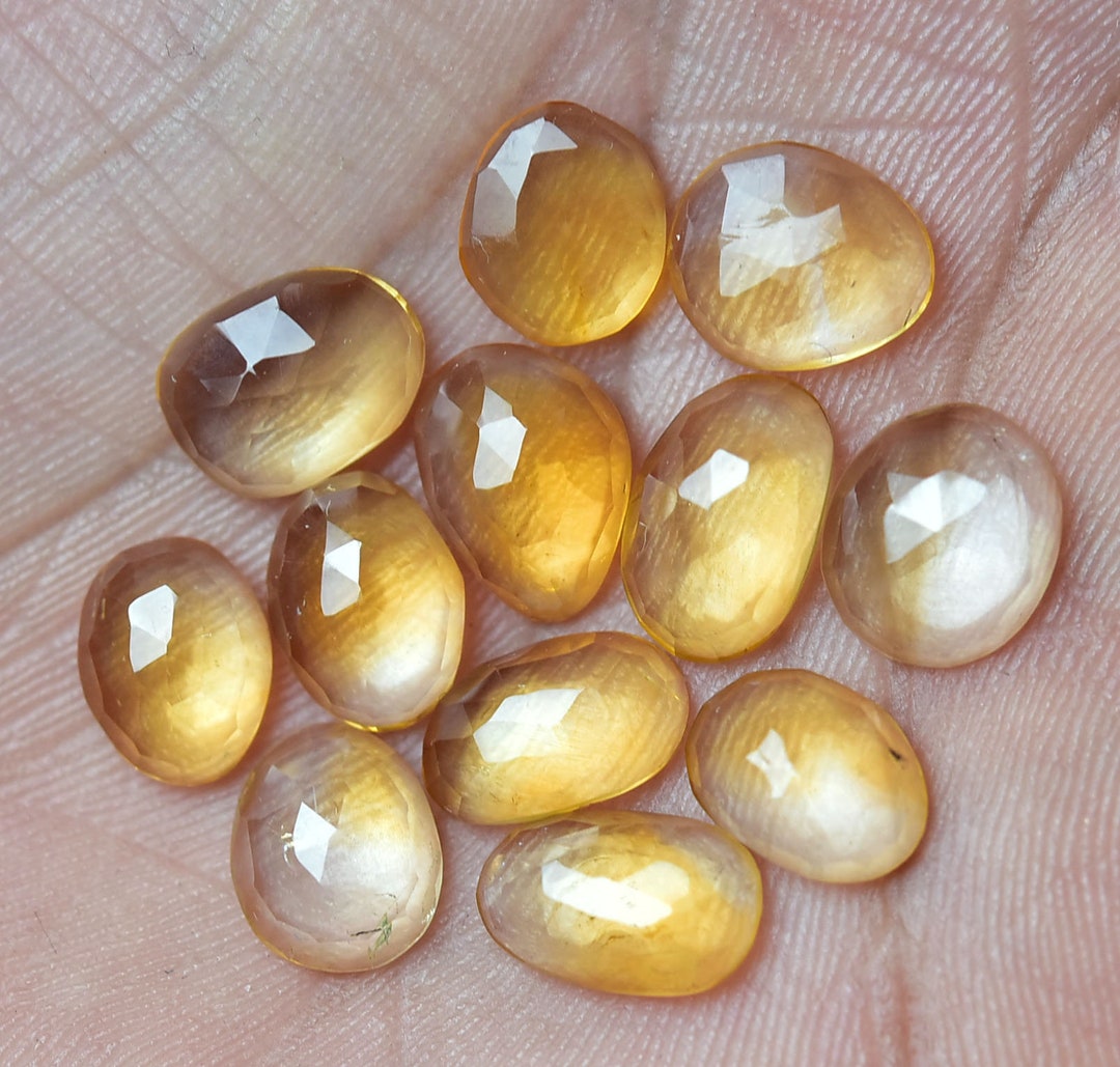 5 Pcs Natural Citrine Faceted Rose Cut Flat Back Slices 8.5x10mm ...