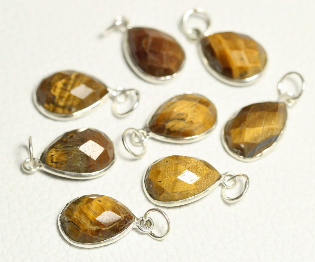 2 Pcs Tiger Eye Connector Silver Plated Connectors 10.5x15mm to 11x15mm ...