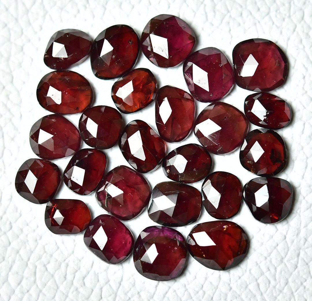 5 Pes Natural Garnet Rose Cut Gemstone Slice Lot 5.5x6.5mm - 7.5x9.5mm ...