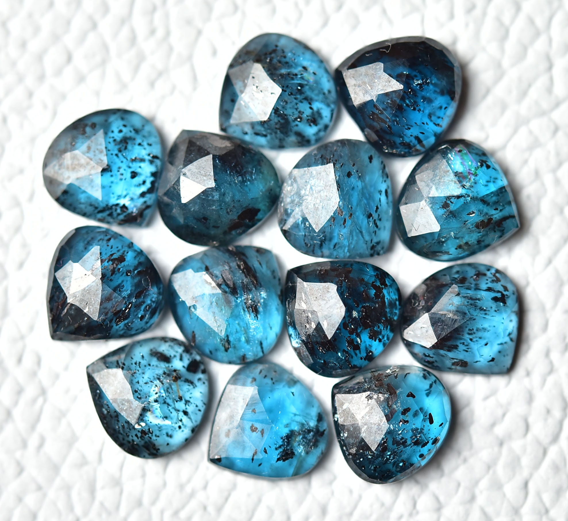 5 Pieces Teal Blue Kyanite Rose Cut Gemstones 8x8mm Heart Shape Genuine ...