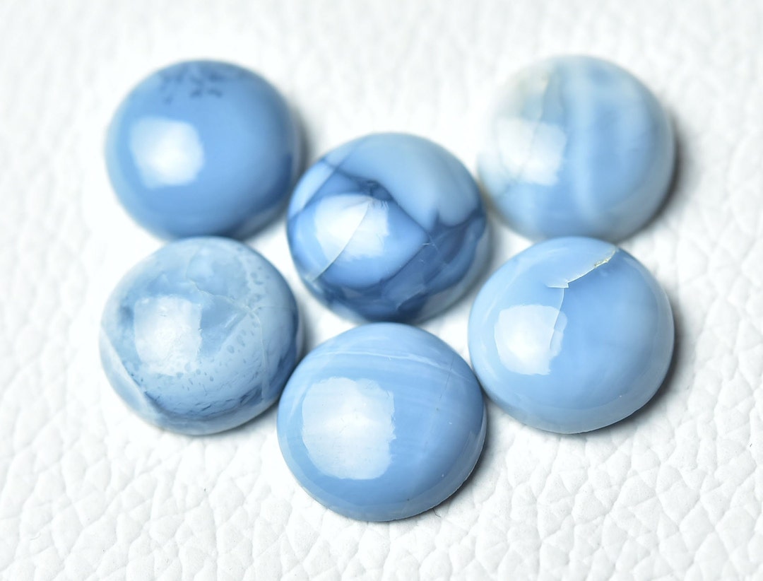 4 Pieces Natural Blue Opal Cabochons Lot 12.5mm to 12.7mm Round Shape ...