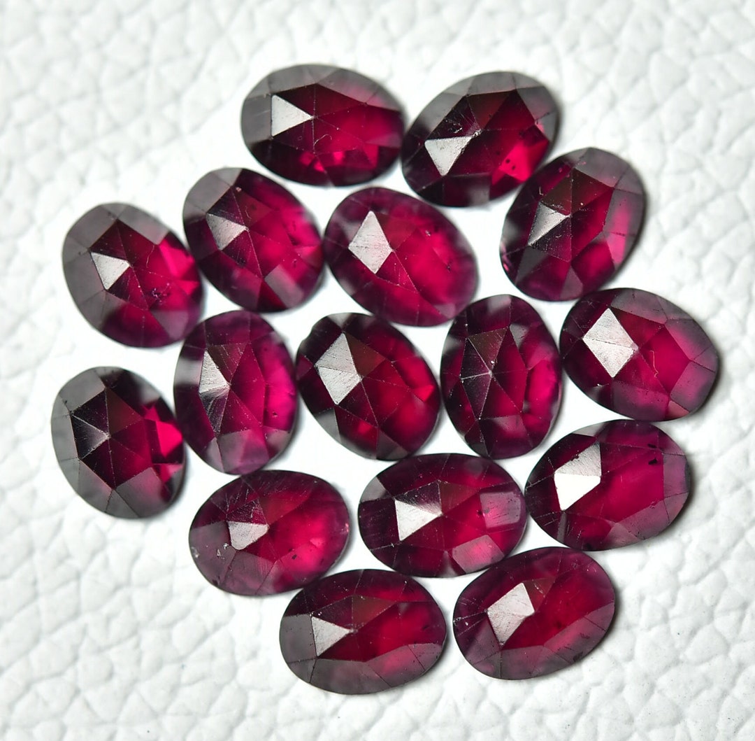 5 Pieces Natural Rose Cut Garnet Gemstones Lot 6x8mm Oval Shape Genuine ...