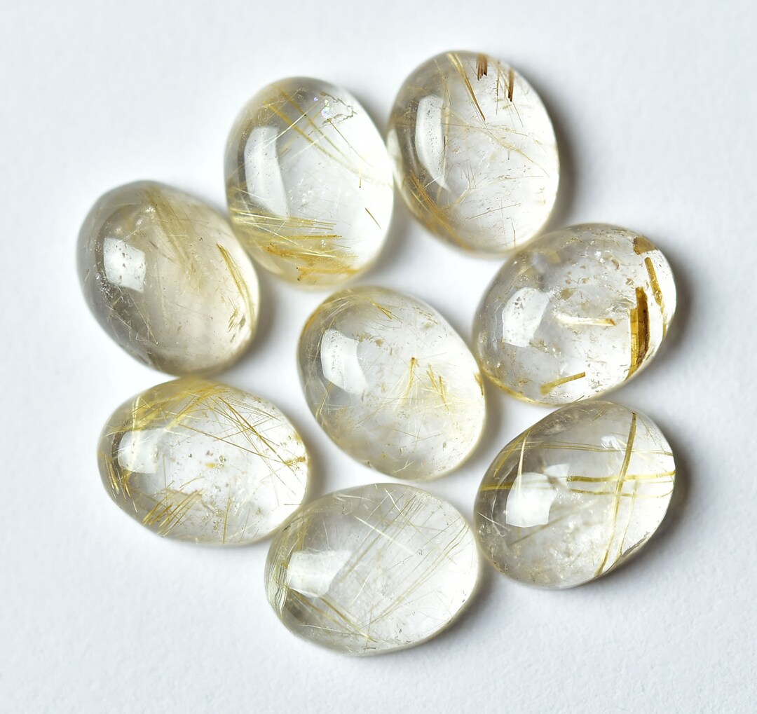 6 Pieces Natural Golden Rutile Cabochons Lot 7x9mm Oval Shape Genuine ...