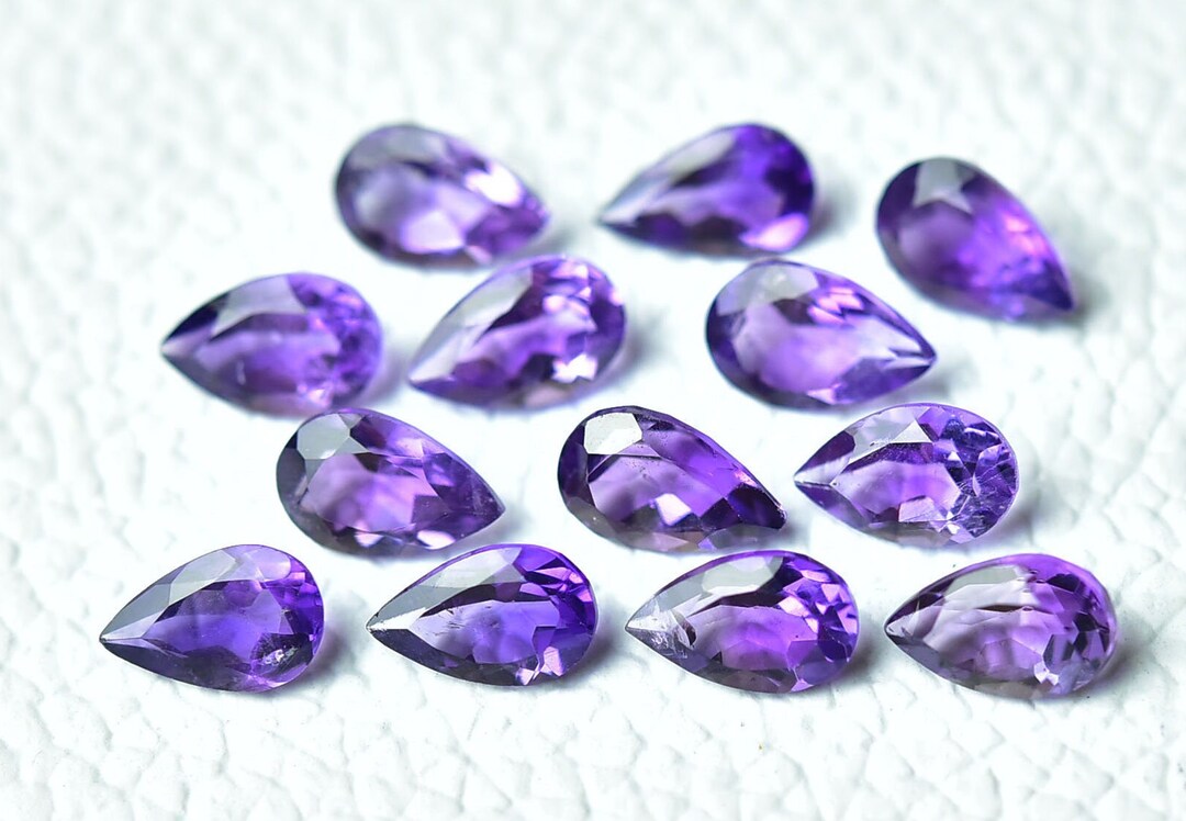 5 Pieces Natural AAA Amethyst Faceted Gemstones Lot 5x8mm Pear Shape ...