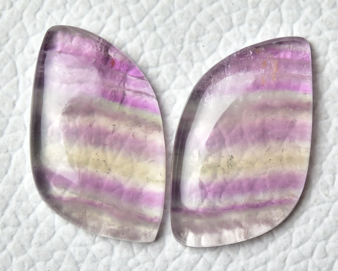 1 Pair Natural Fluorite Gemstones Cabochons 14x24mm to 14x25mm Fancy ...