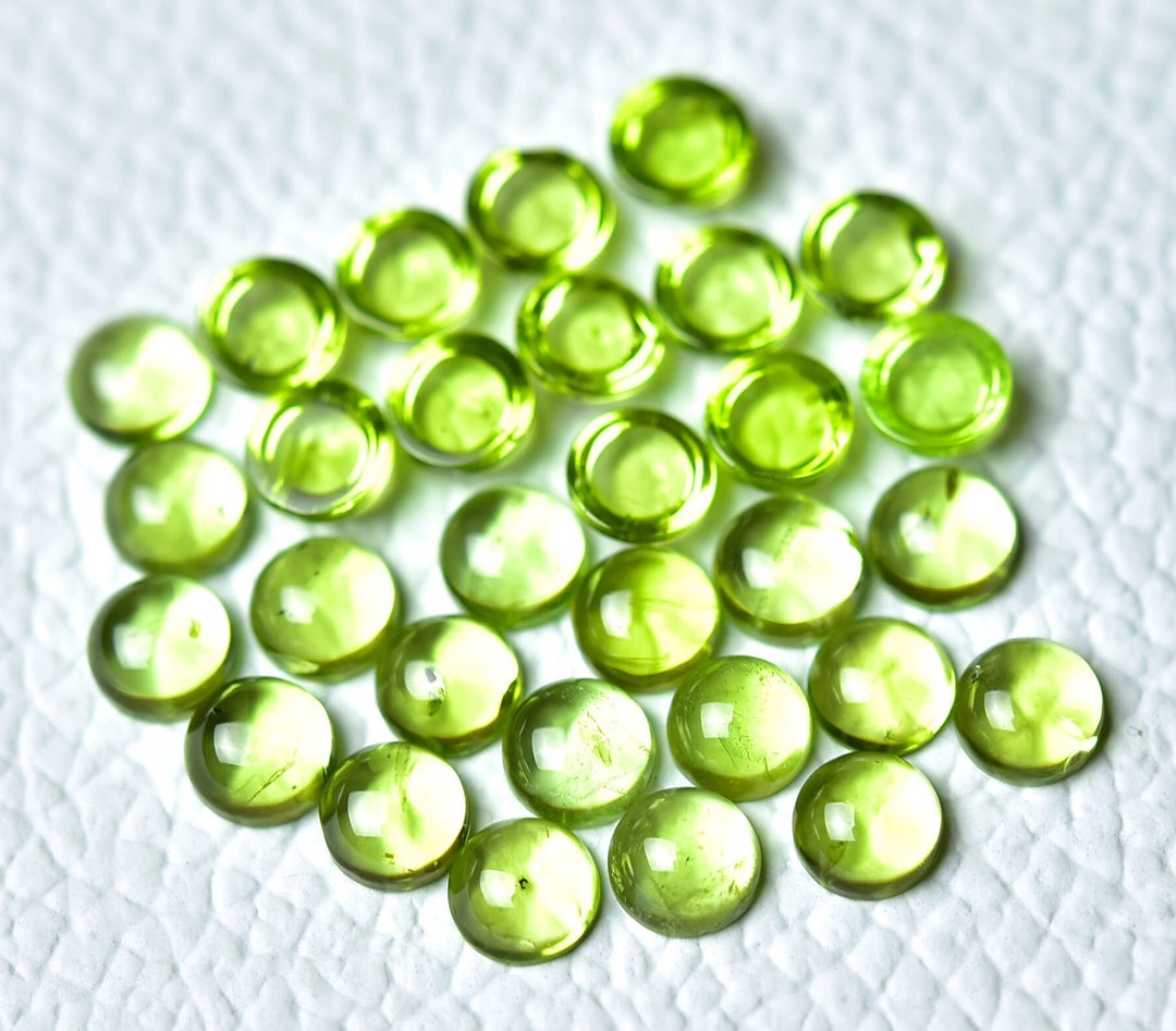 5 Pieces Natural Peridot Cabochons Lot 5.5mm Round Shape Genuine ...