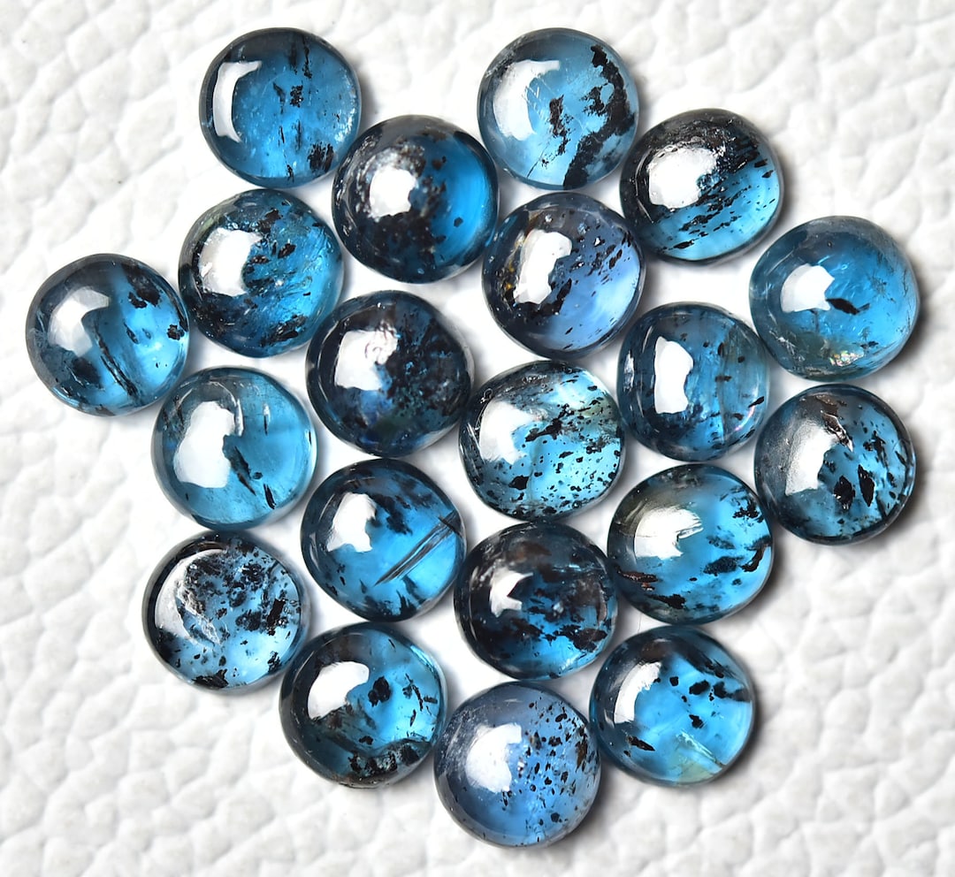 5 Pieces Natural Teal Blue Kyanite Gemstones Cabochon Lot 6mm Round ...