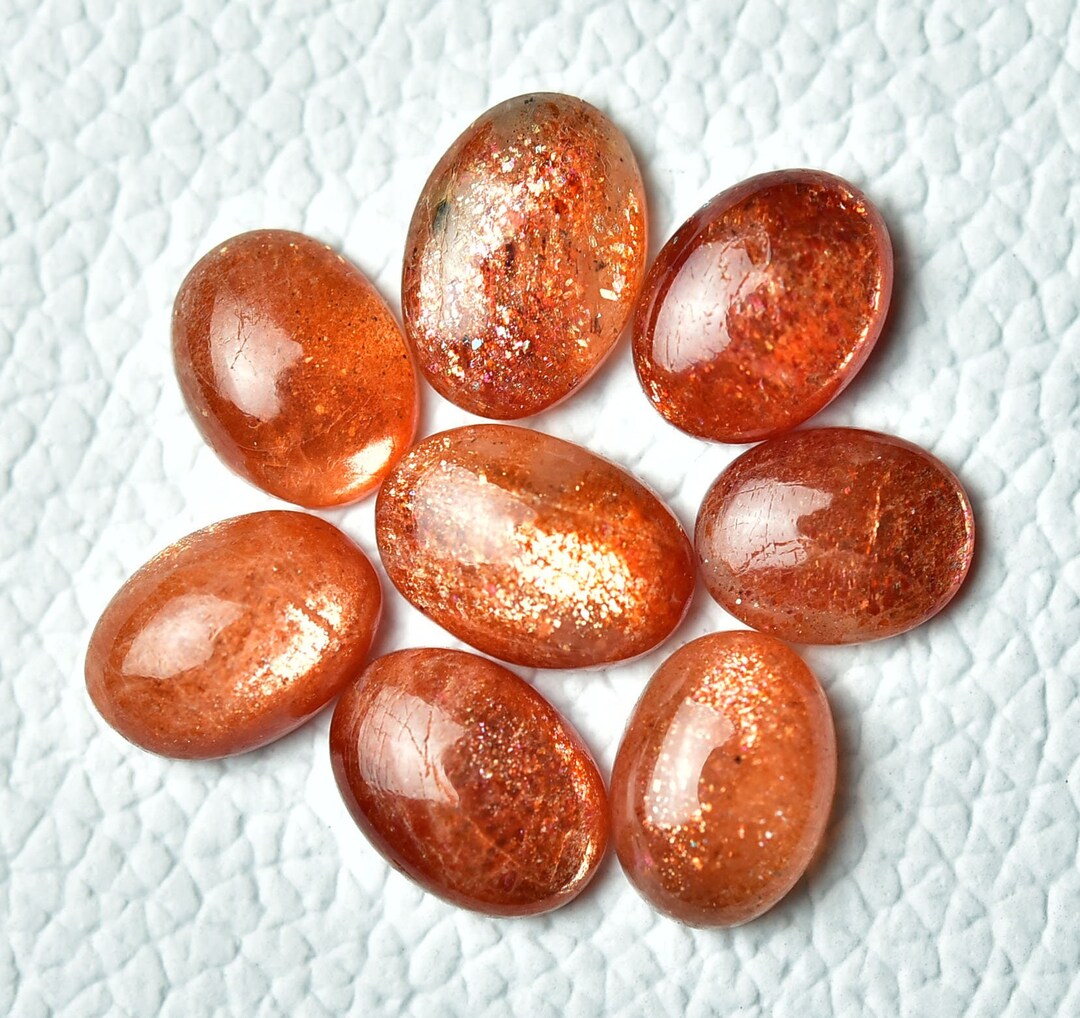 4 Pieces Natural Sun Stone Cabochons Lot 8.5x11mm 9.5x11.5mm Oval Shape ...