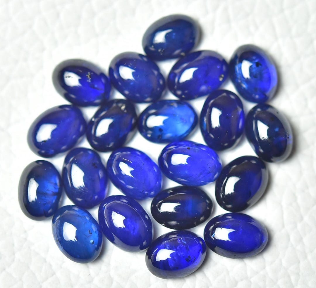2 Pieces Natural Blue Sapphire Cabochons Lot 4.5x5.5mm- 5x6mm Oval ...