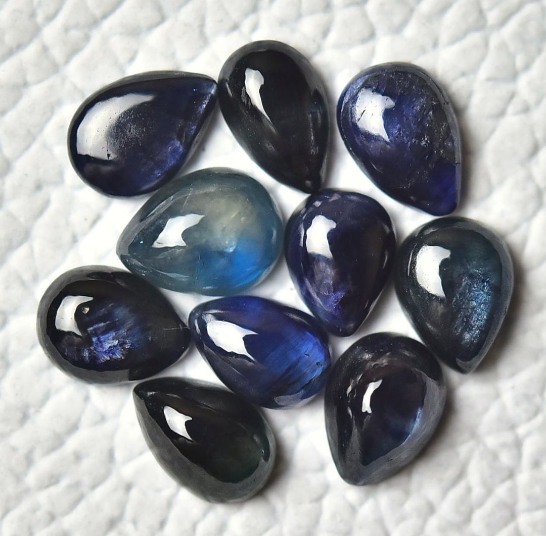 10 peças naturais raras safira azul cabochões lote 4,3 x 6,3 mm a 5,3 x ...